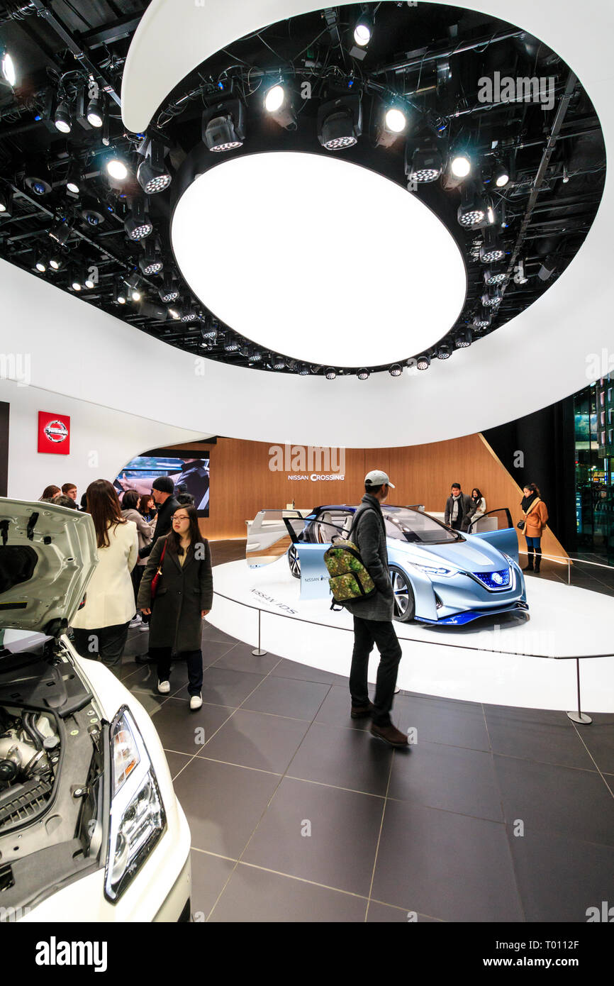 Nissan flagship showroom on the Ginza in Tokyo. Display of the concept ...
