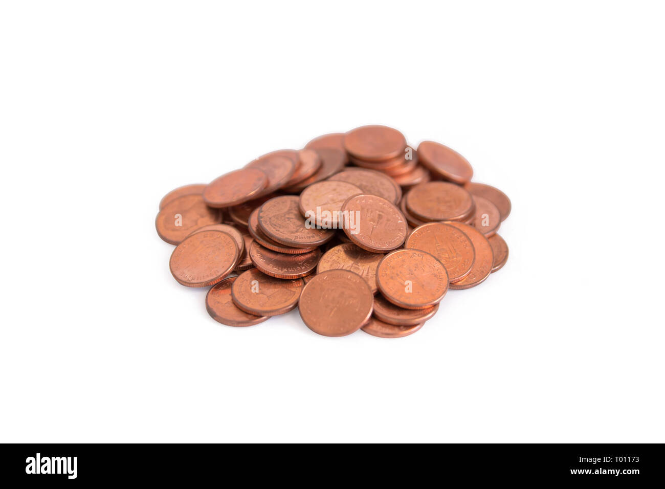 Stacks of copper coins isolated on white background with clipping path ...