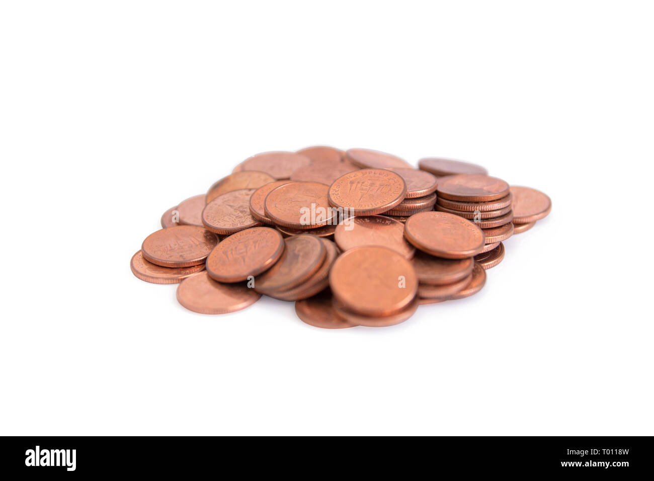 Stacks of copper coins isolated on white background with clipping path ...