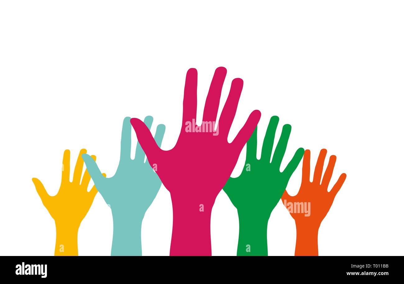 Colored arms extended up with open palms, flat design Stock Vector ...