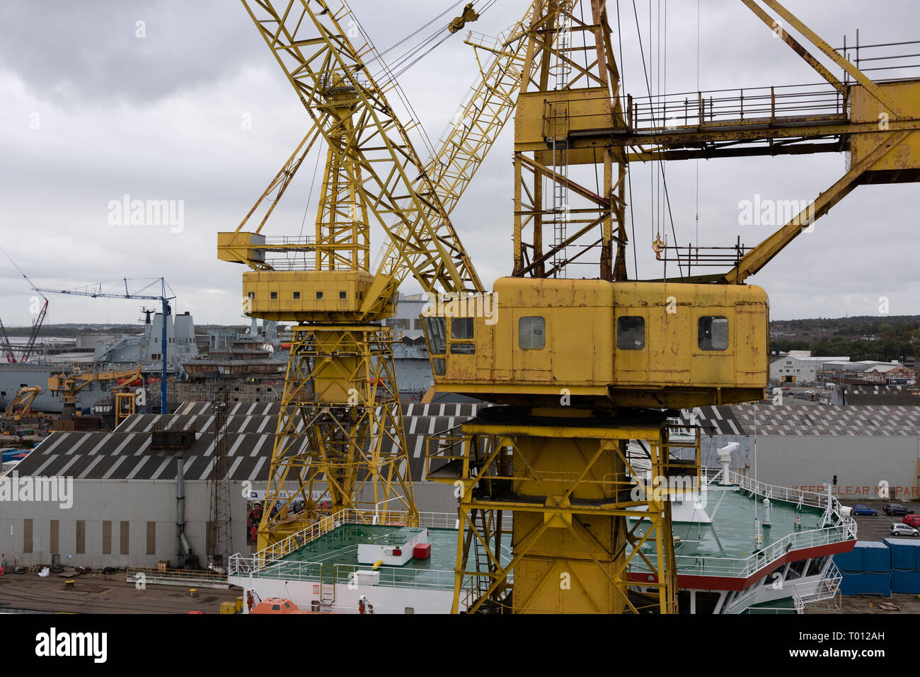 Shipyard Cranes at the Cammell Laird Shipyard on the River Mersey in ...