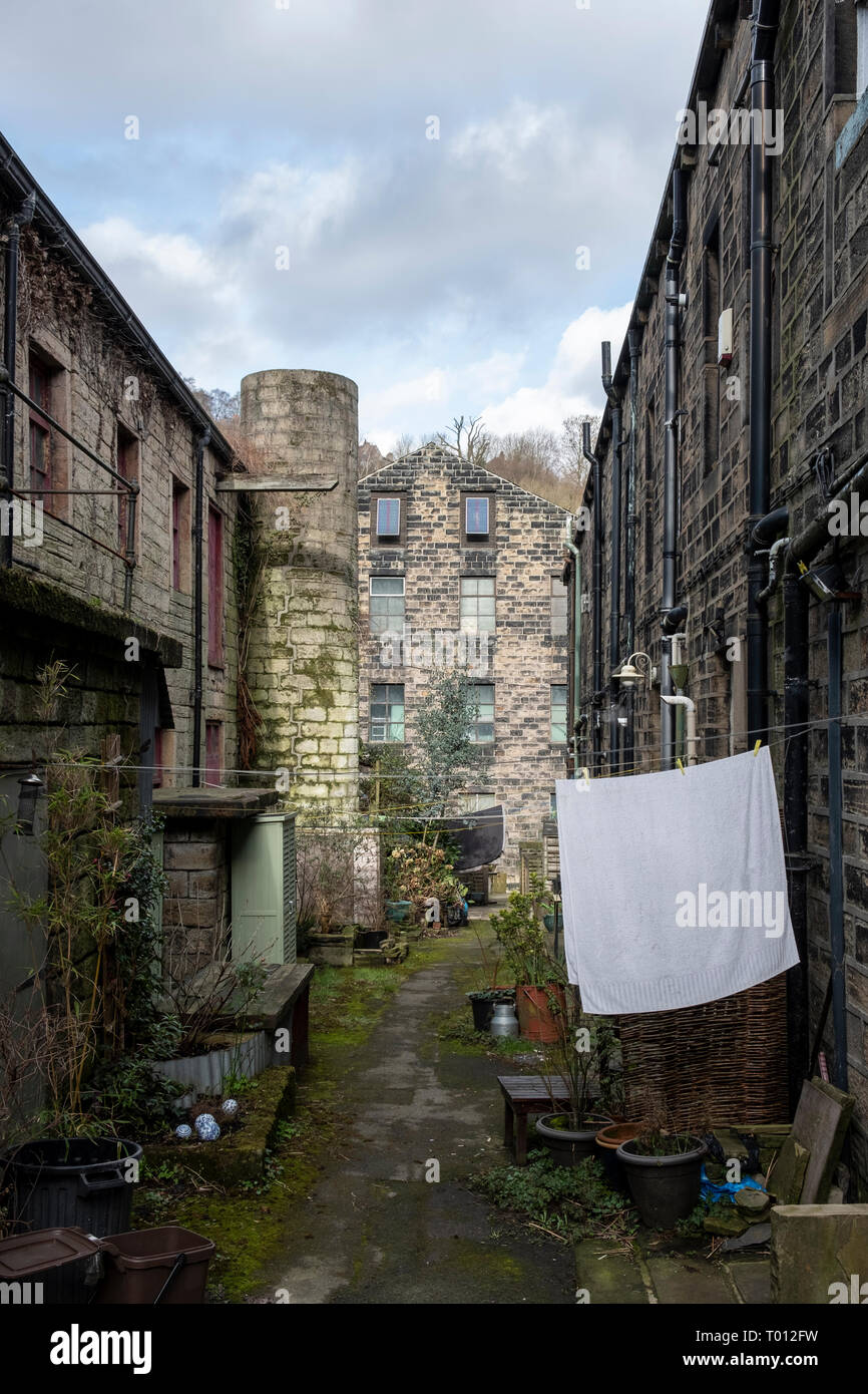 Traditional Streetscene in Hebden Bridge, Yorkshire, featuring terraced ...