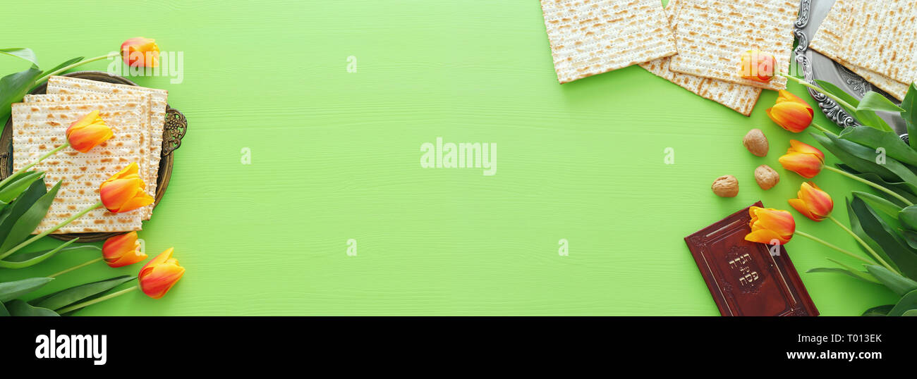 Pesah celebration concept (jewish Passover holiday). Traditional book ...