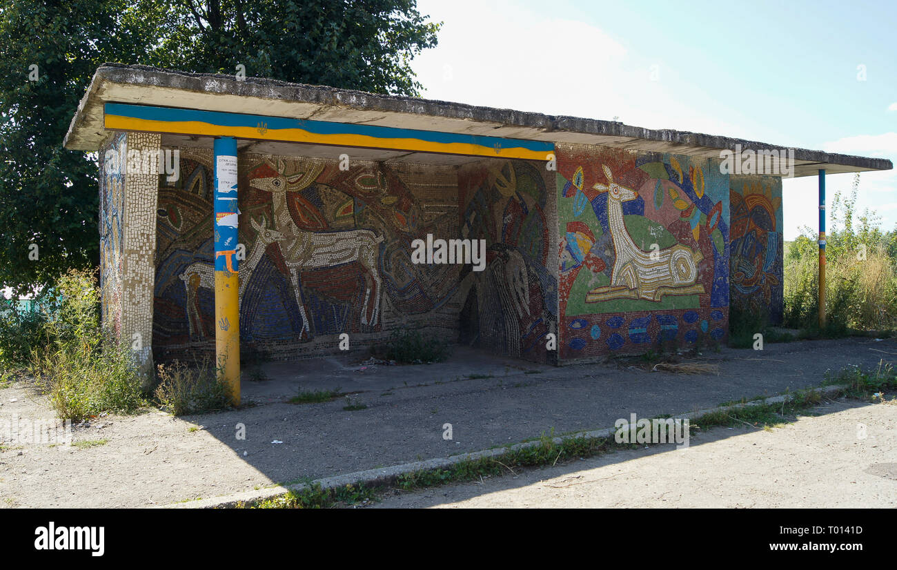 Old USSR mosaic on bus stop in Western Ukraine. Europe Stock Photo - Alamy