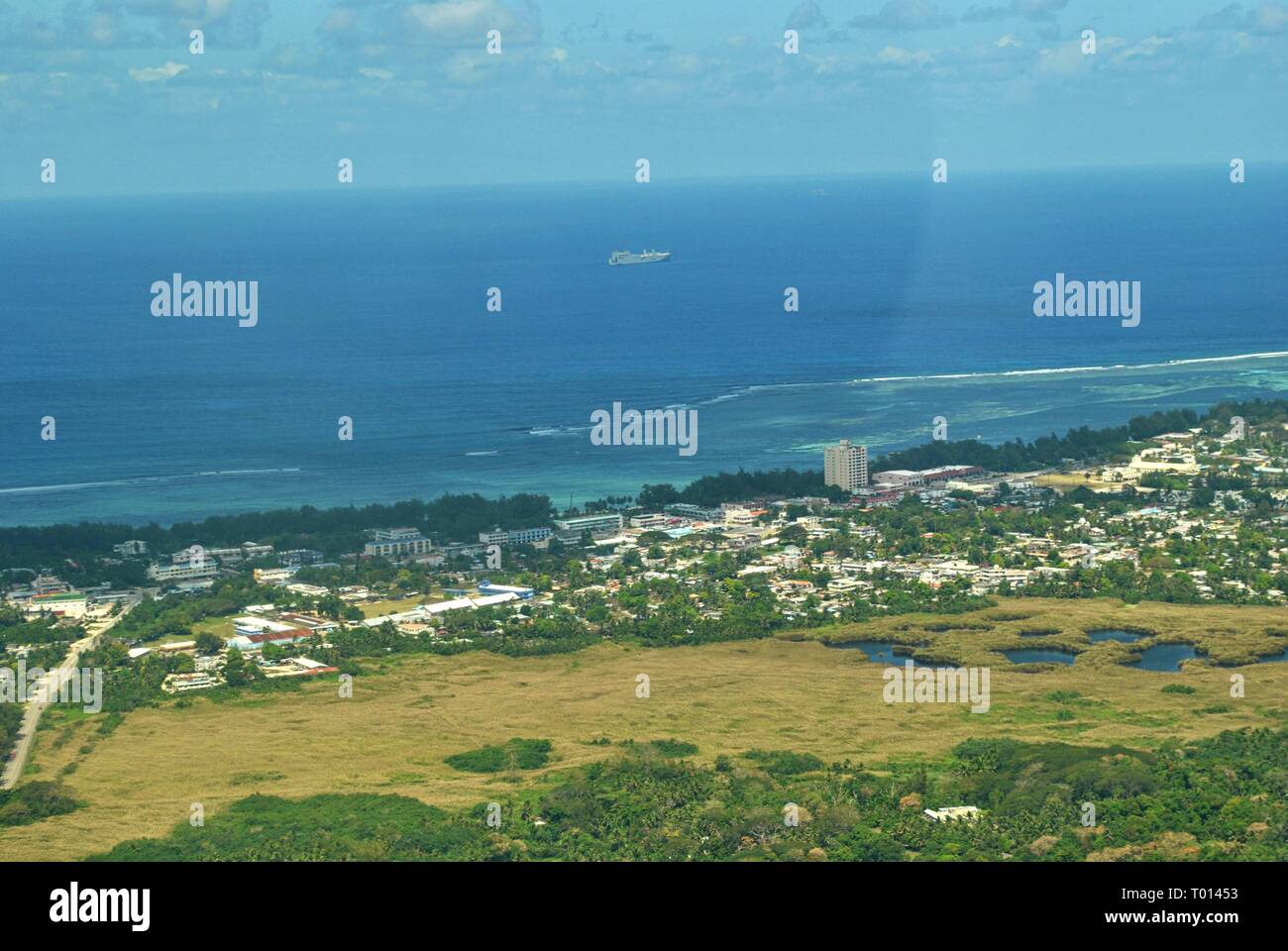 Coastal aerial view of Susupe and Chalan Kanoa villages, Saipan Stock ...