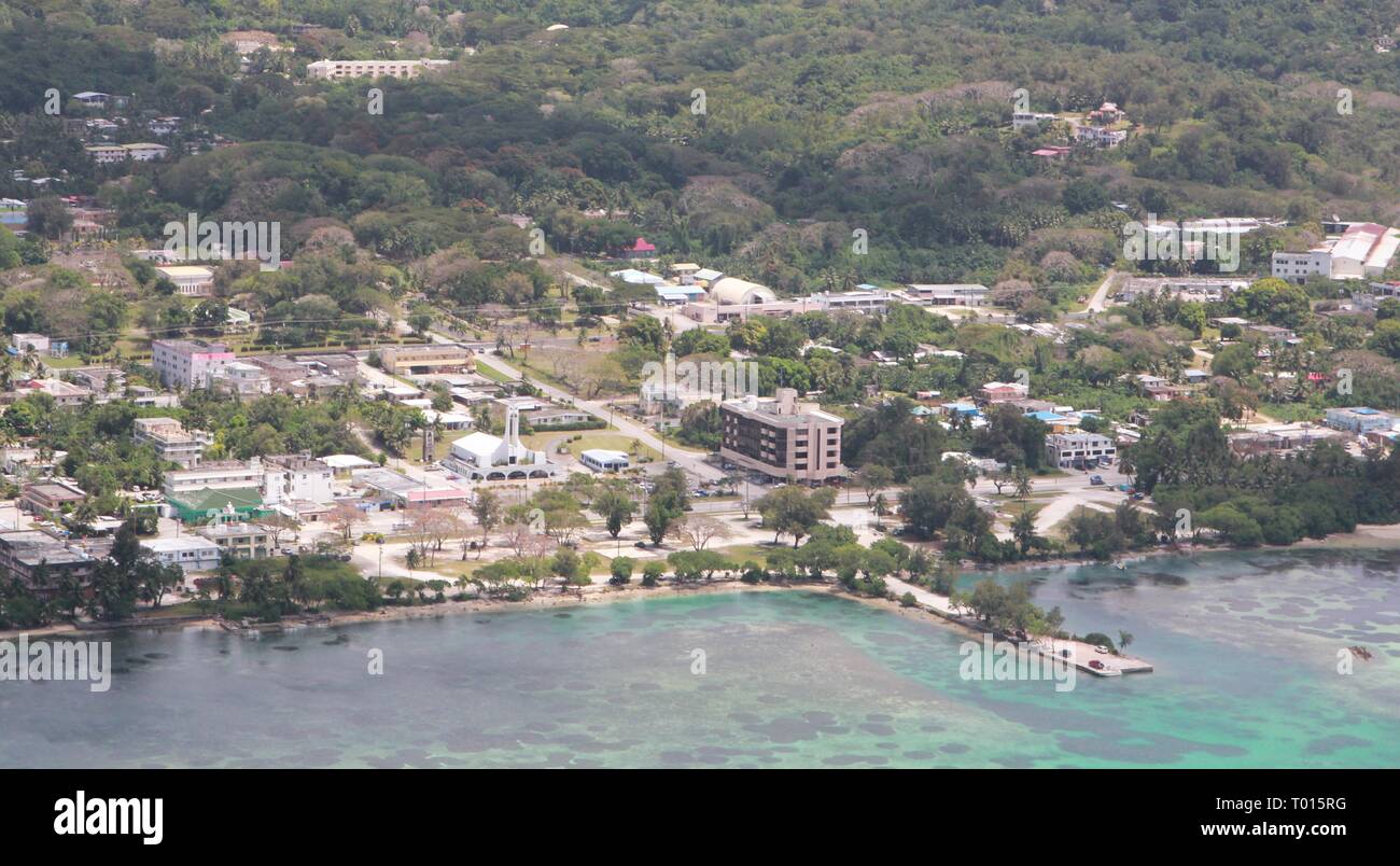 Aerial view of the Fishing Base and surrounding villages in Garapan ...