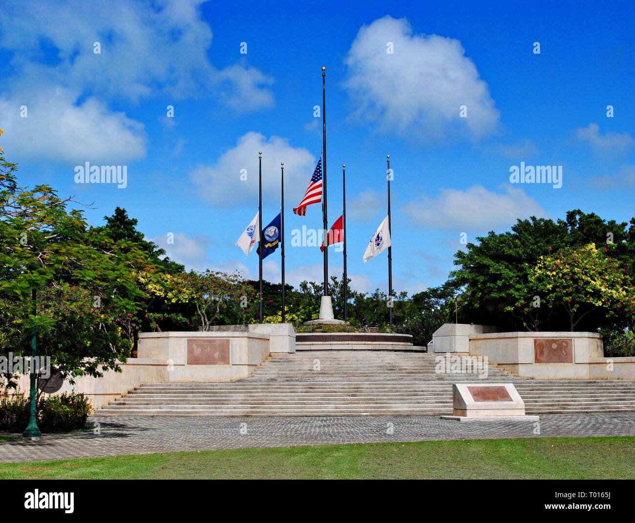 US and military flags at half staff at the Court of Honor at American ...