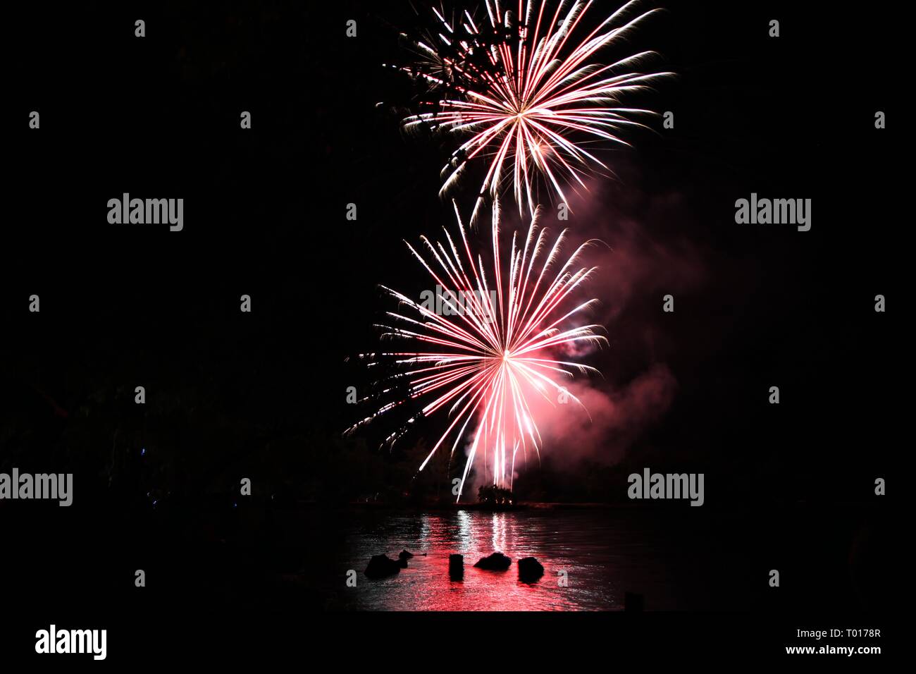 Stunning display of firework showers in a dark sky background Stock ...