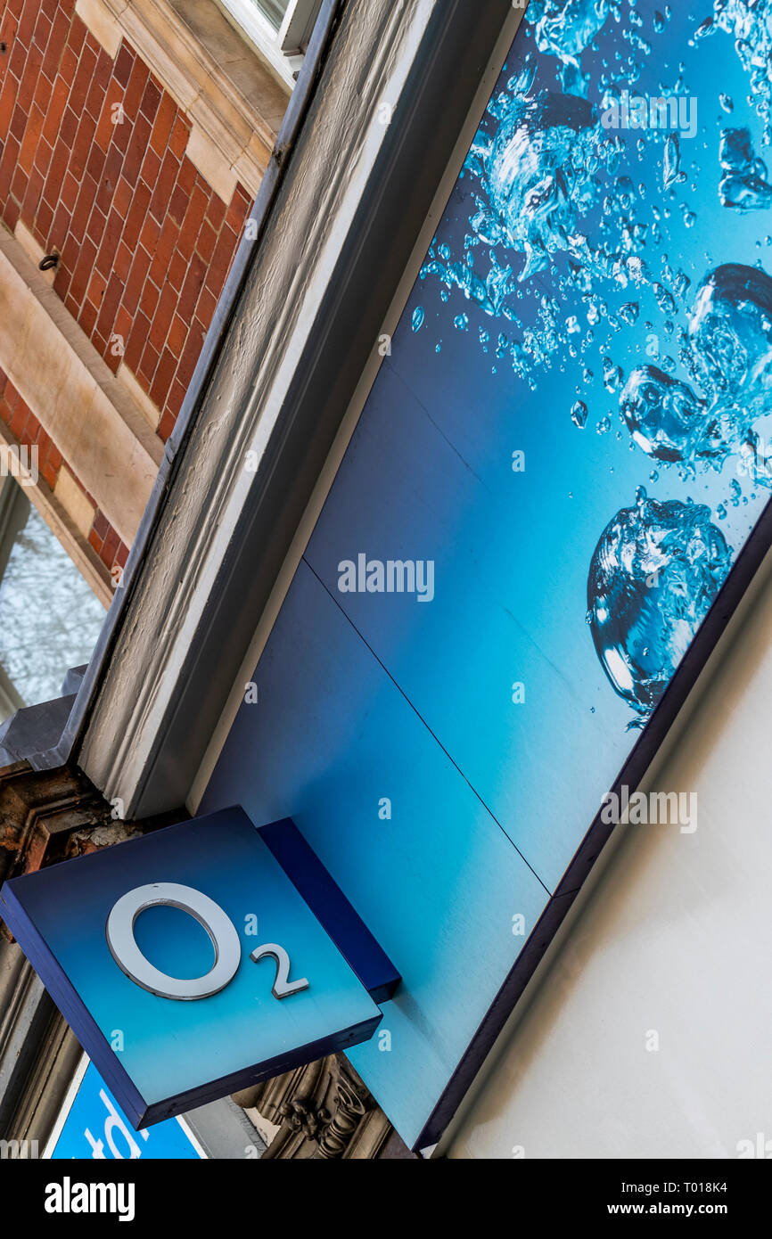 Advertising sign exterior of O2 store, 145 Kensington High St ...
