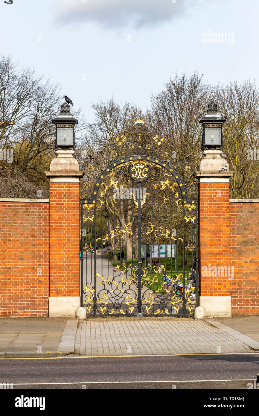 Ornamental gate entrance to Holland Park, Kensington High St ...