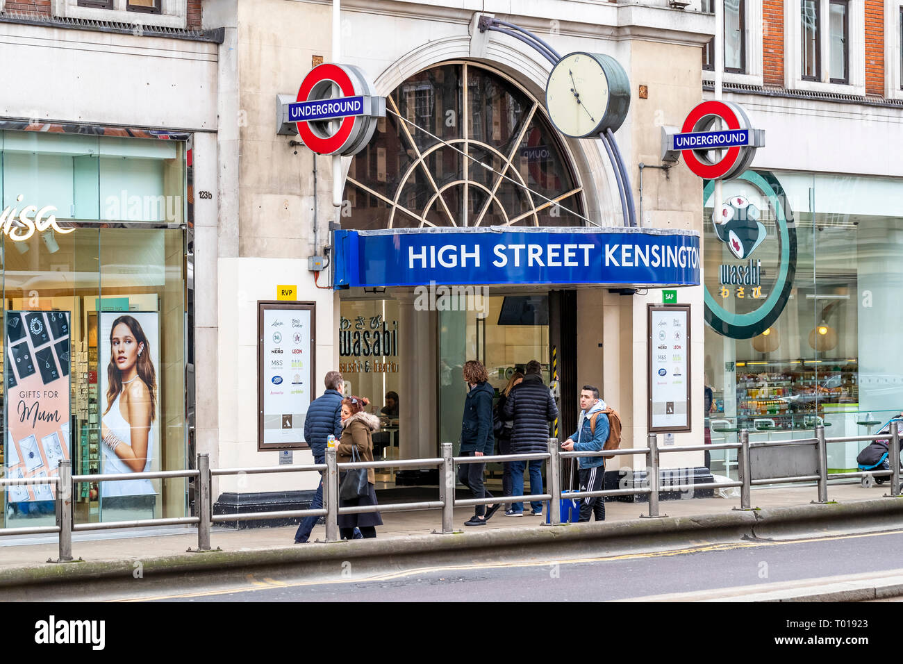 London Underground tube station at High Street Kensington. London Stock ...