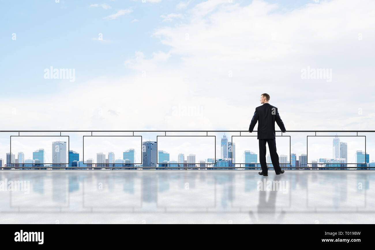 Rear view businessman look sunrise hi-res stock photography and images ...