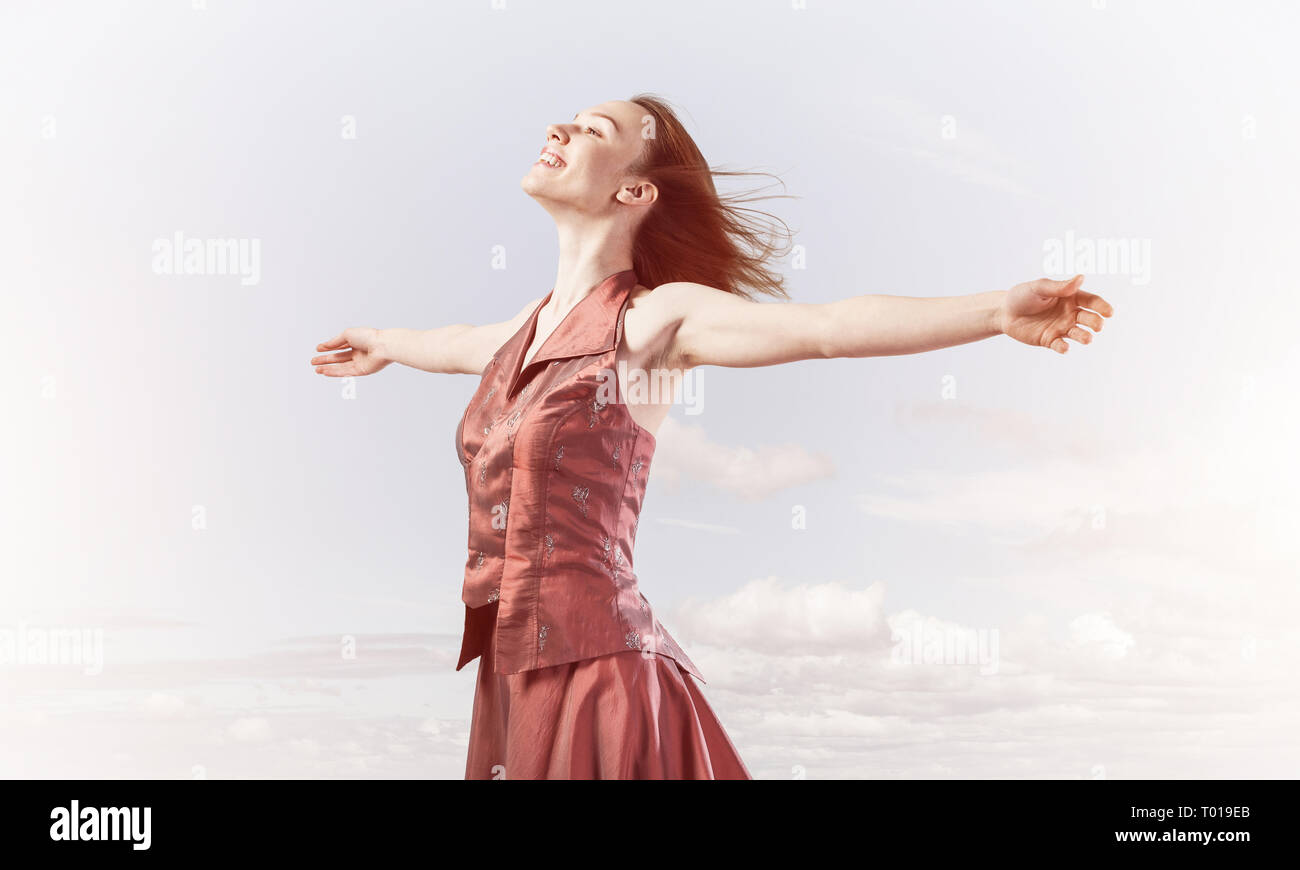 Concept of freedom and happiness with girl enjoying this life Stock ...