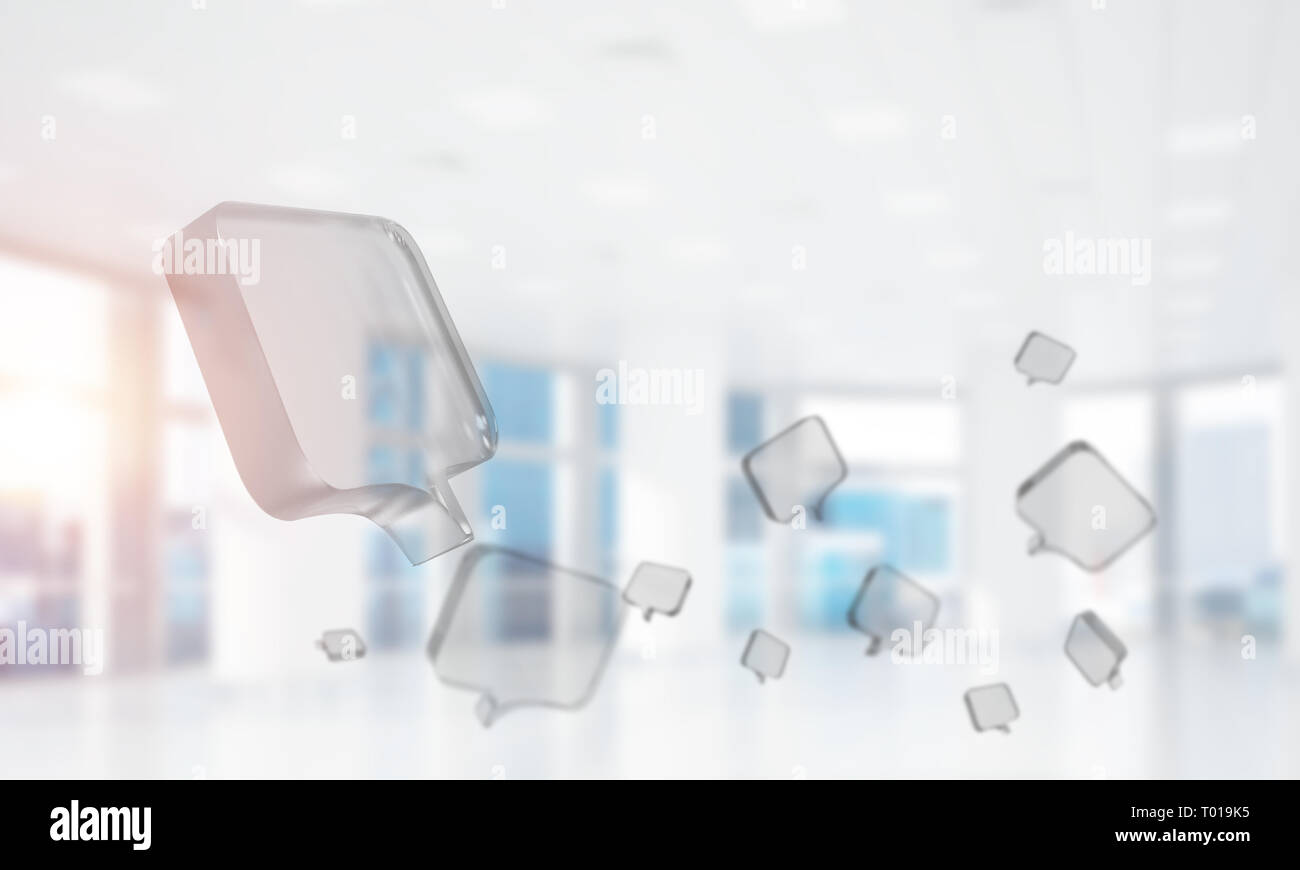 Concept of communication by glass empty chat icon on office background ...