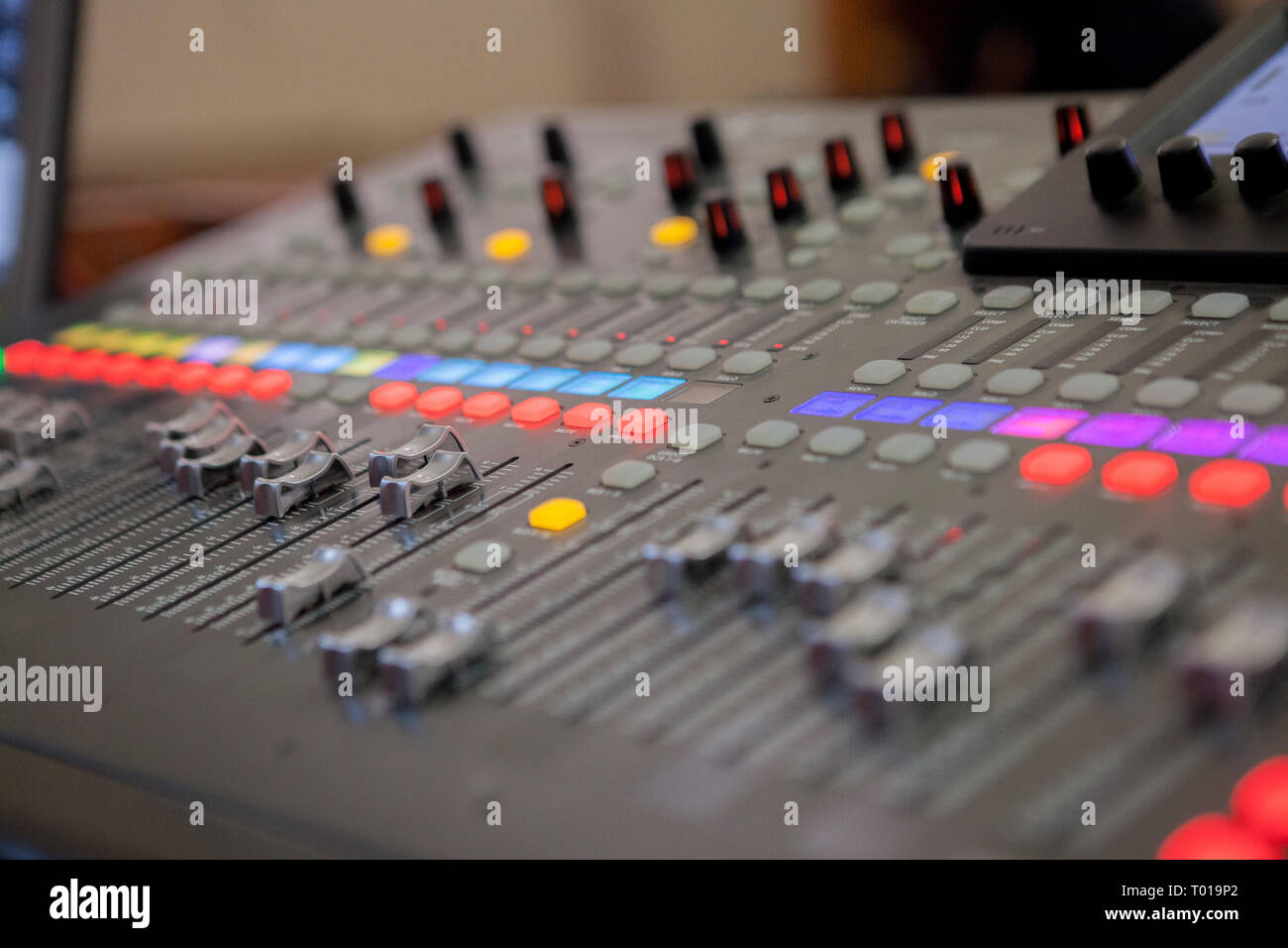 Sound recording studio mixing desk. Music mixer control panel Stock ...