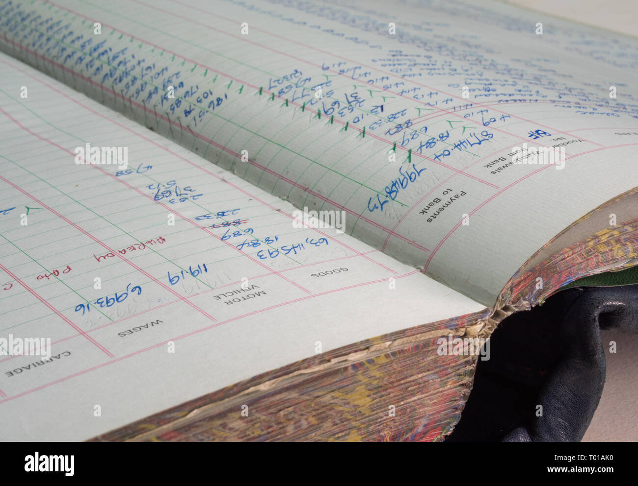 a close-up of handwritten accounting ledger pages dated 1975 Stock ...