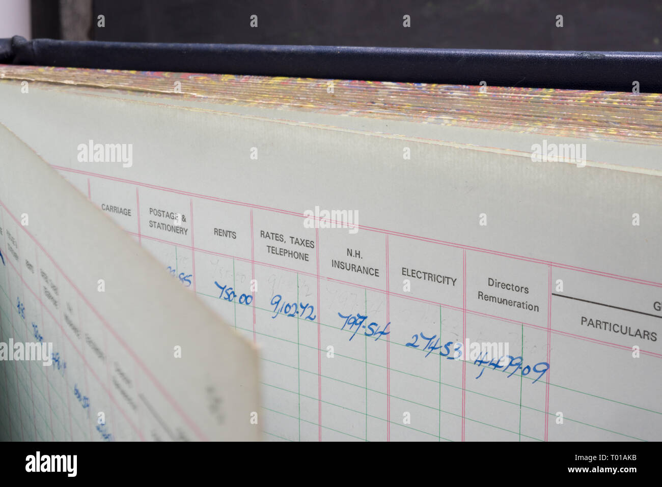 a close-up of handwritten accounting ledger pages dated 1975 Stock ...