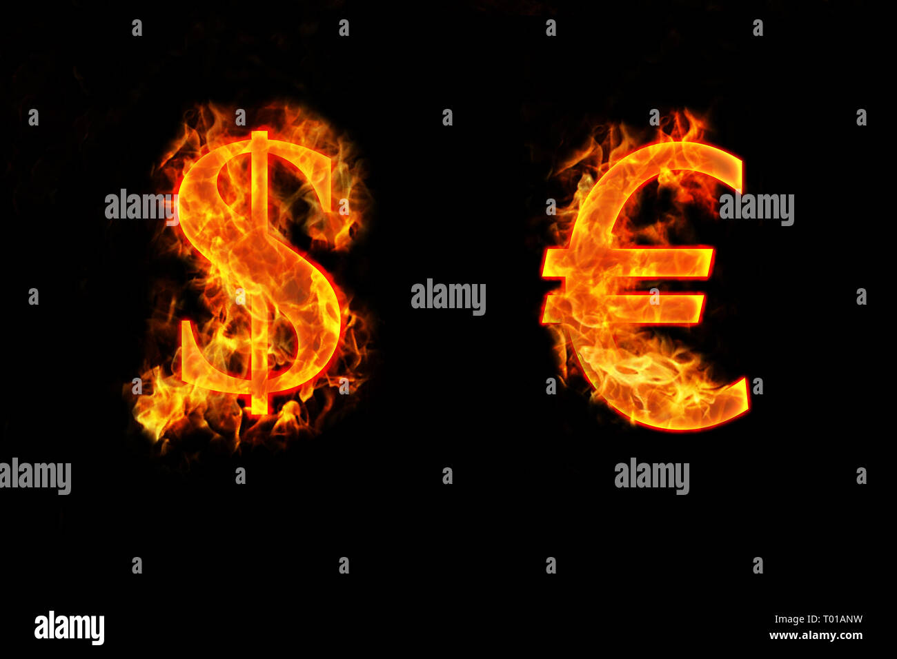 The sign on dollar and euro burns on fire Stock Photo - Alamy