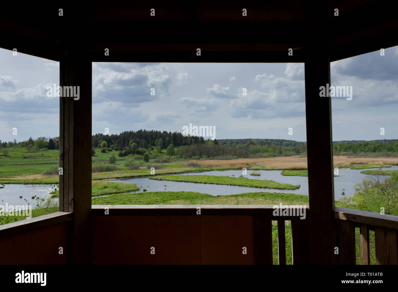 Bird watching area observation wooden tower kiosk situated in Knivsta's ...