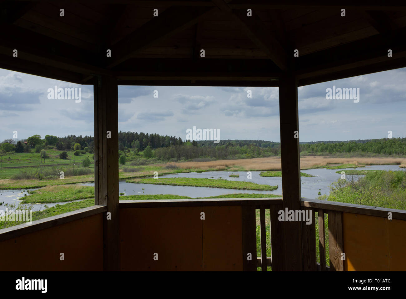 Bird watching area observation wooden tower kiosk situated in Knivsta's ...
