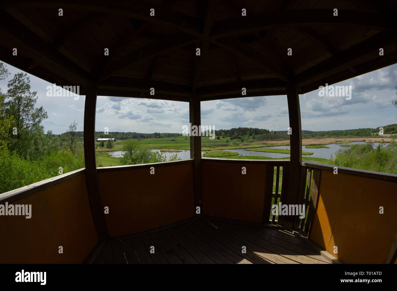 Bird watching area observation wooden tower kiosk situated in Knivsta's ...