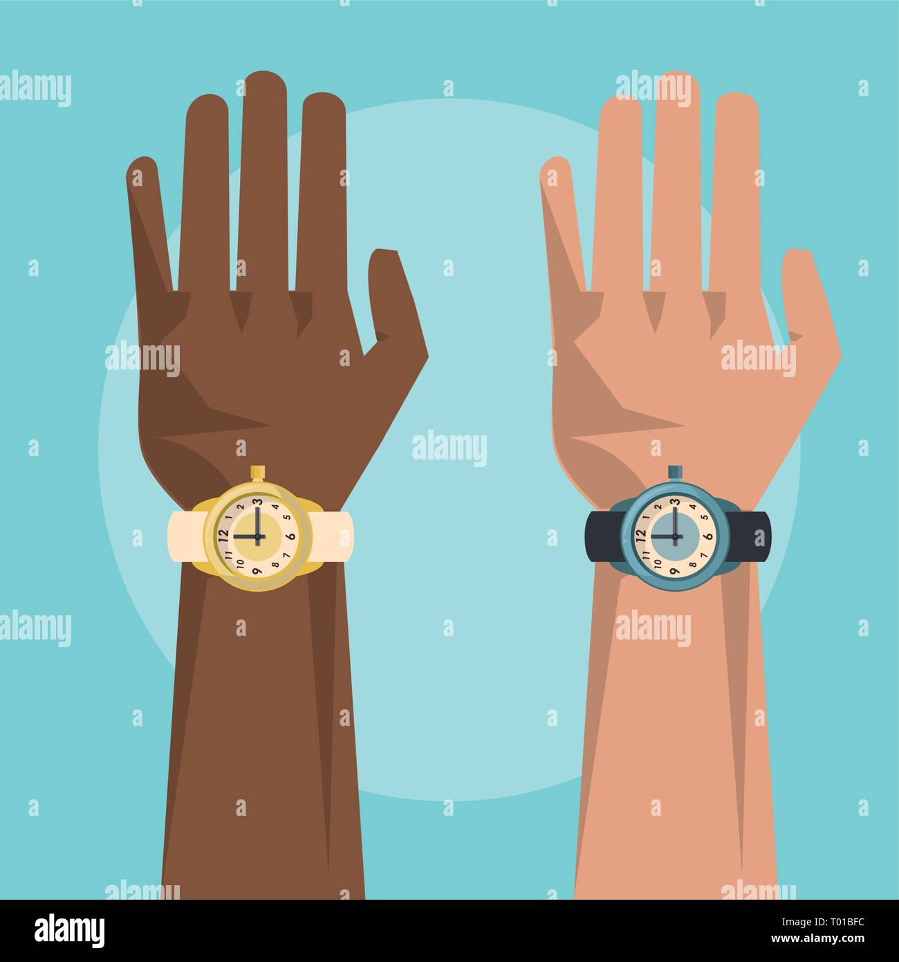 Two hands with wristwatch visible Stock Vector Image & Art - Alamy