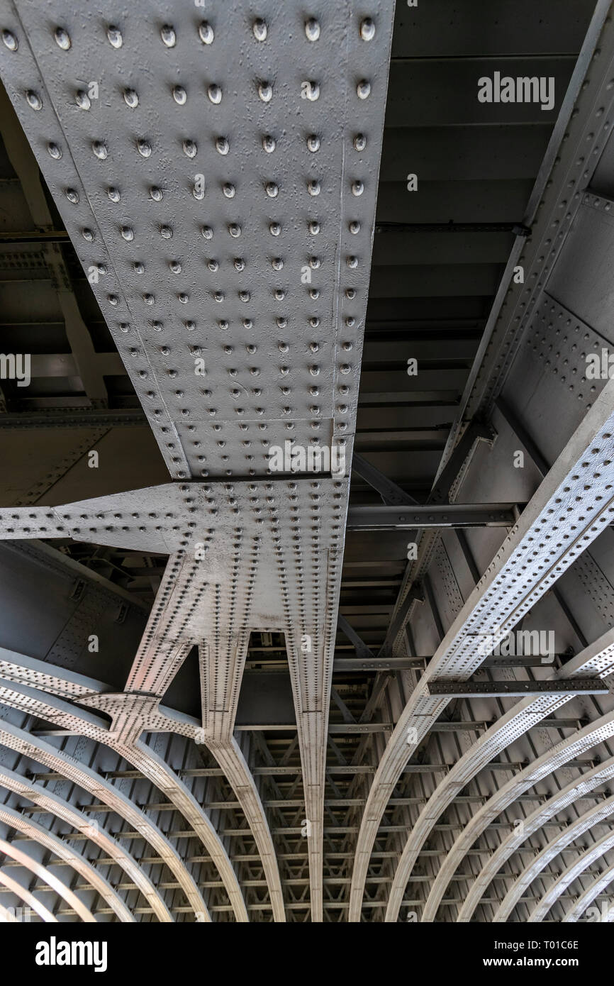 Cast iron and rivets. The underneath of the Southwark Bridge in London ...