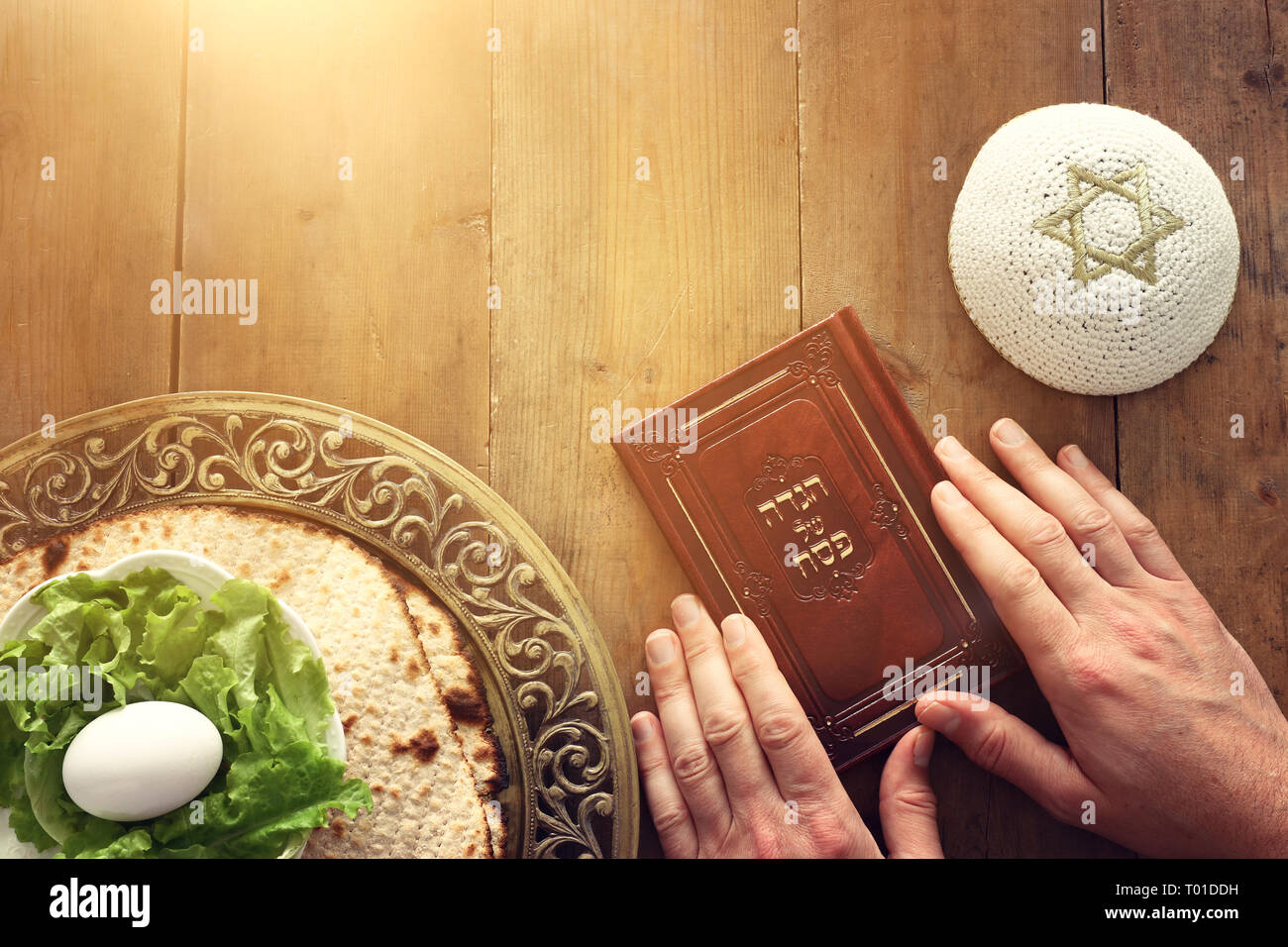 Pesah celebration concept (jewish Passover holiday). Traditional book ...