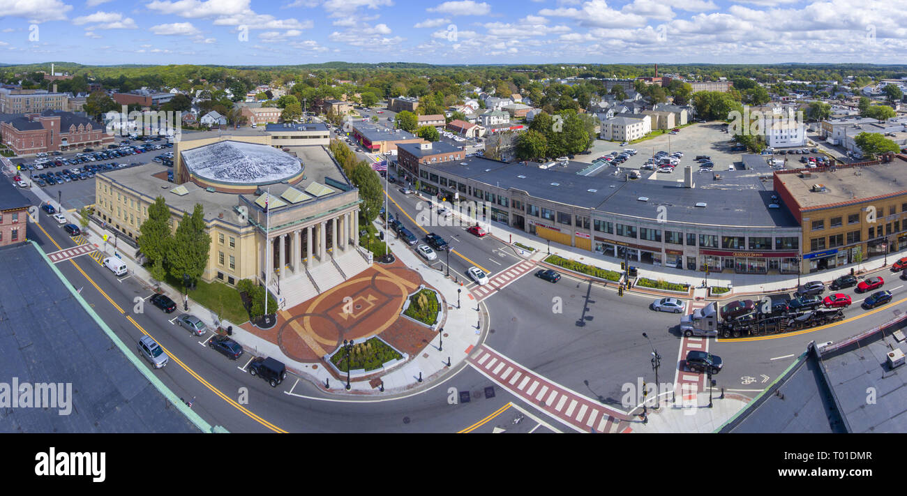 Framingham City Hall and downtown aerial view panorama in downtown ...