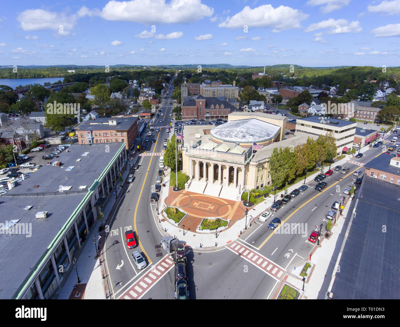 Framingham City Hall and downtown aerial view in downtown Framingham ...