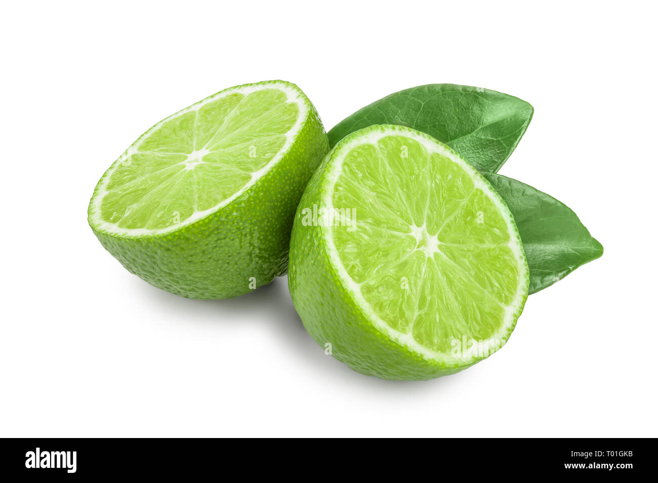 half lime with leaves isolated on white background Stock Photo - Alamy
