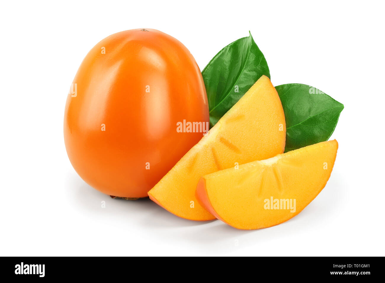 Persimmon fruit with leaves isolated on white background close-up Stock ...