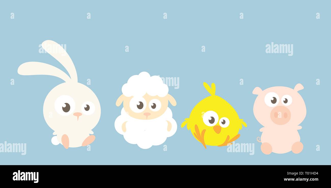 Cute baby farm animal friends - bunny lamb chicken and pig Stock Vector ...