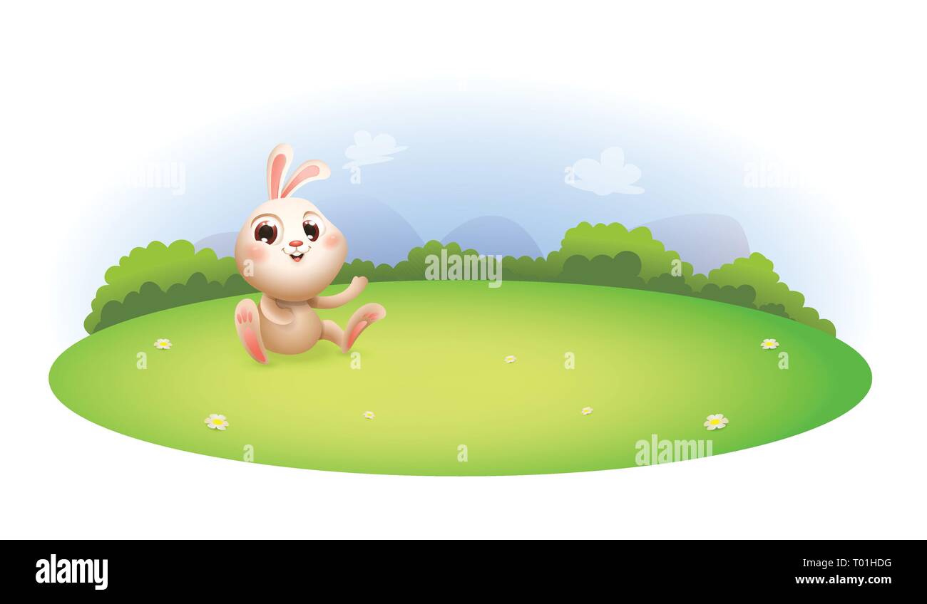 Cute bunny sitting on green grass - spring landscape isolated on white ...