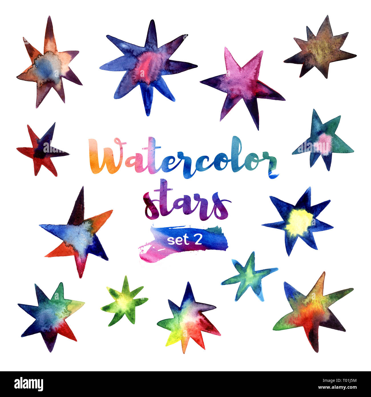 Drawn watercolor stars. Set number 2 on a white background Stock Photo ...