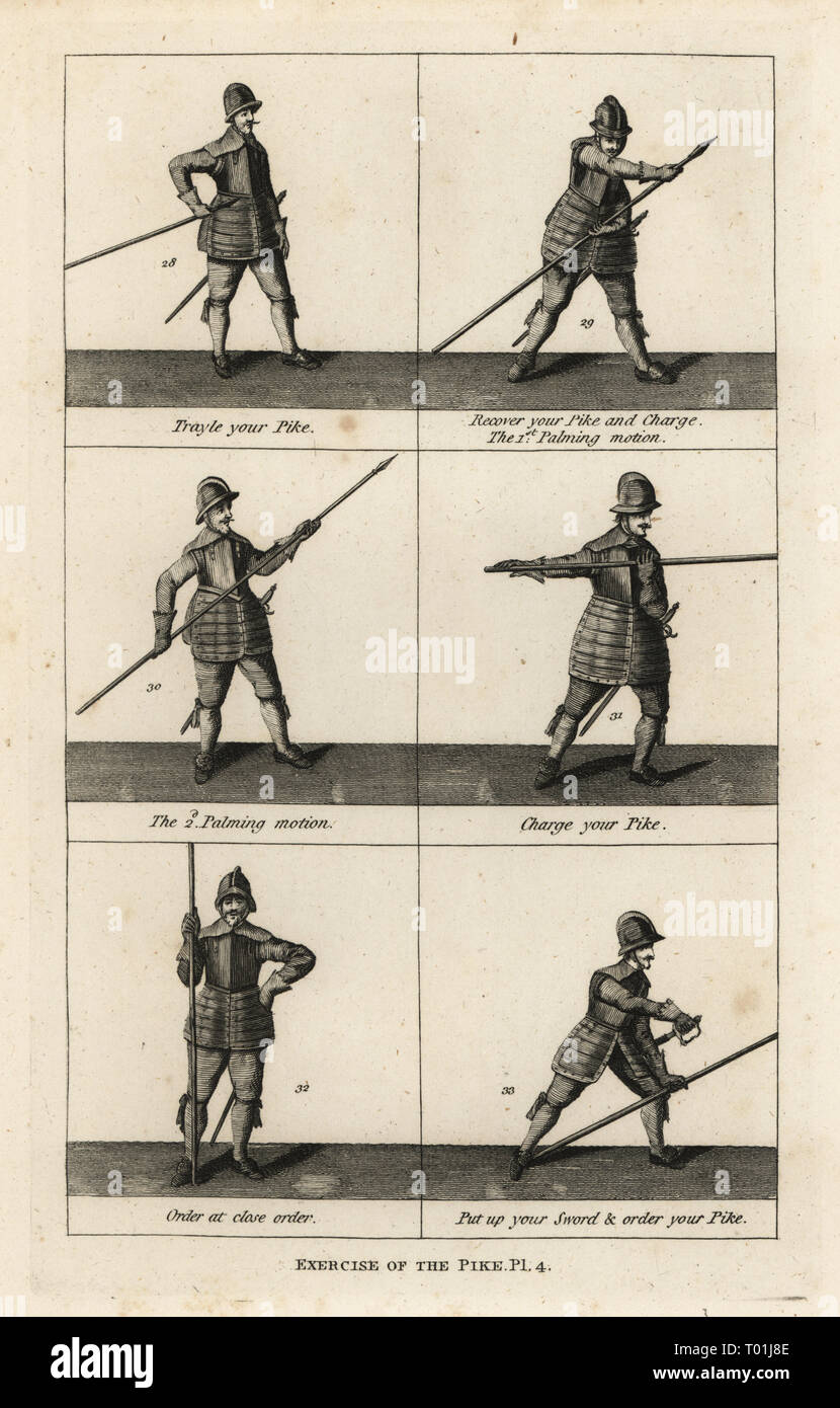 Military exercises of the pike. Copperplate engraving from Francis ...