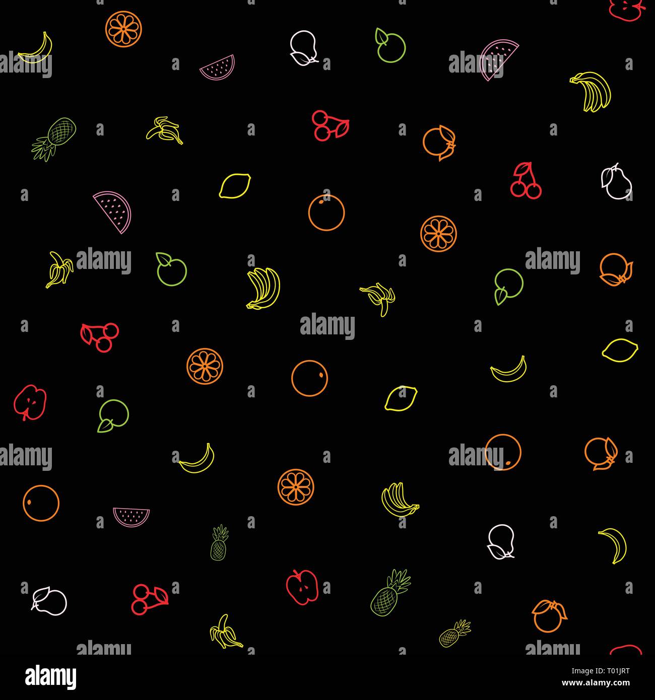 Seamless fruits pattern. Line fruits on black background Stock Vector ...