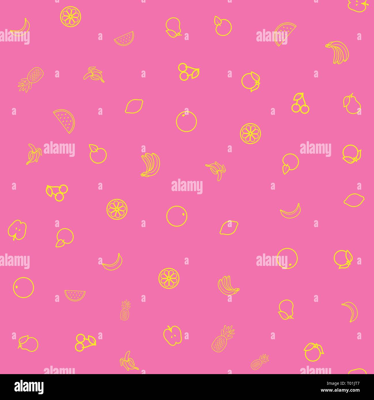 Vector yellow fruits pattern. Fruits seamless on pink background Stock ...