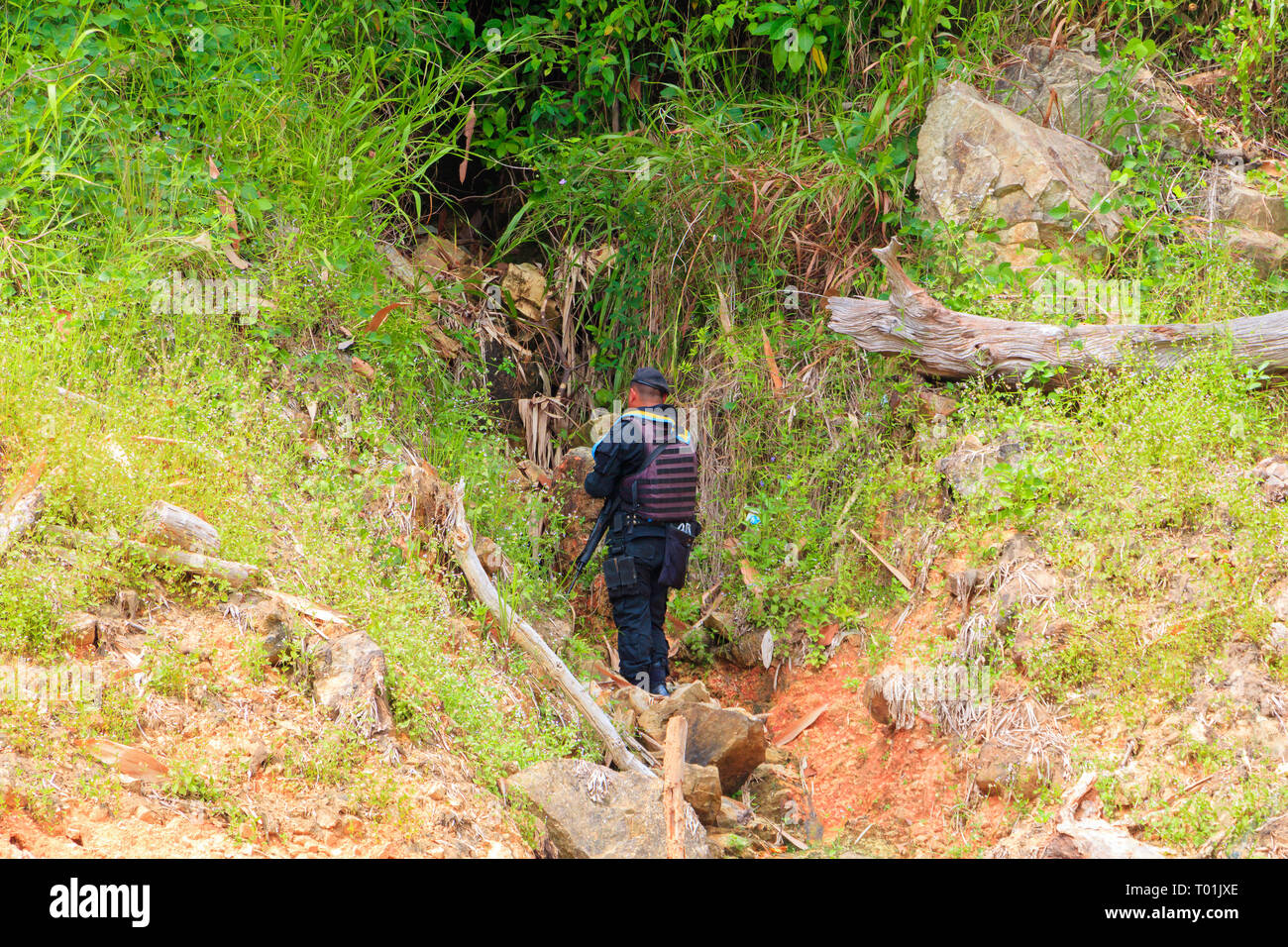Soldier standing patrol walkway in mountain Stock Photo - Alamy