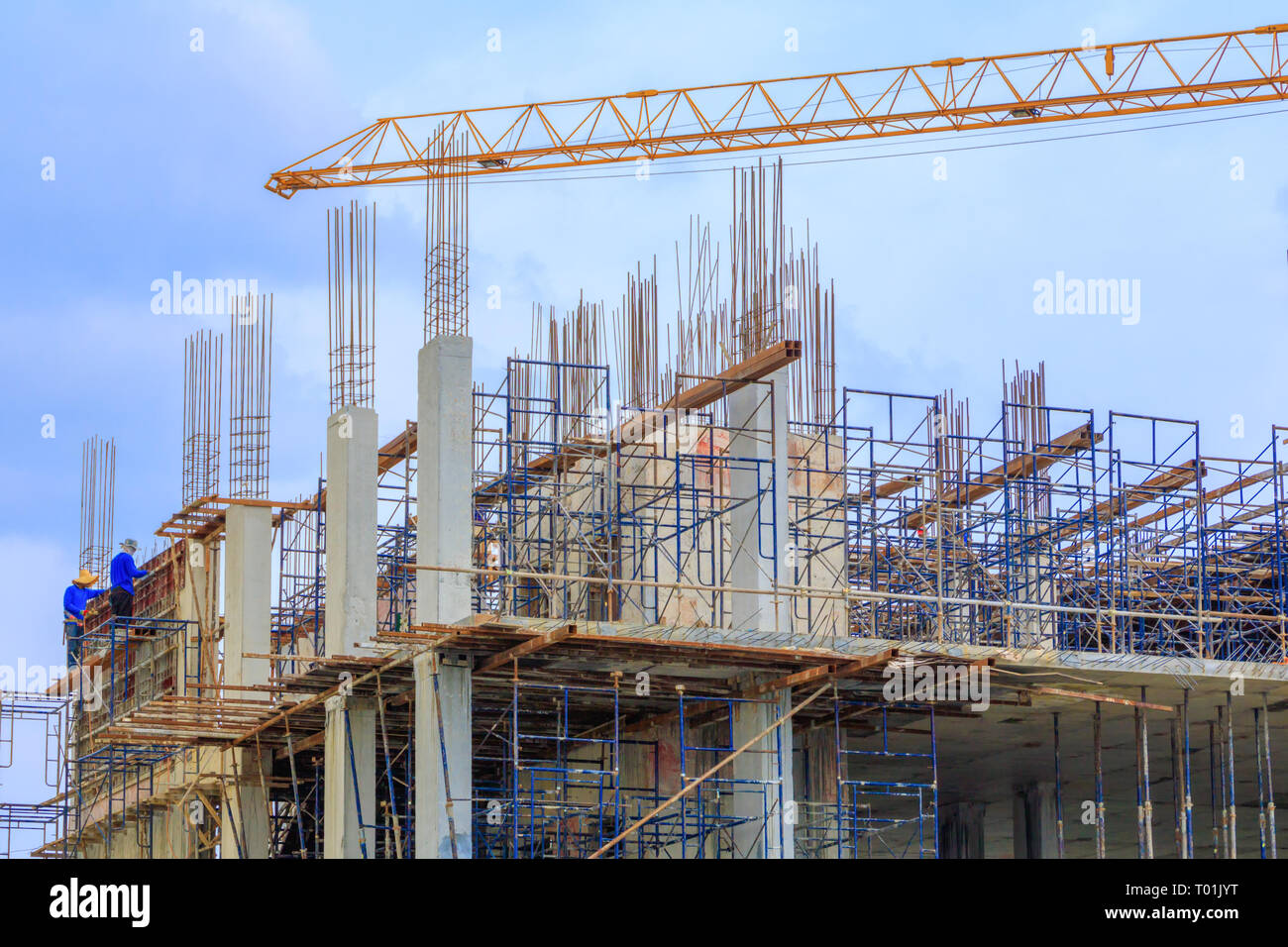 high big construction site in develop city and crane working. with copy ...