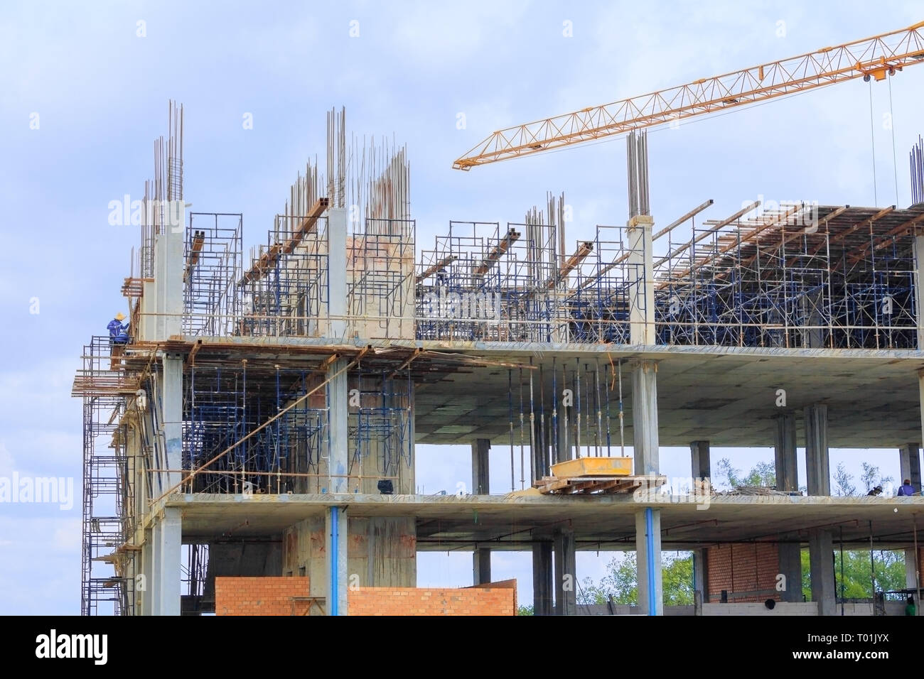 high big construction site in develop city and crane working. with copy ...