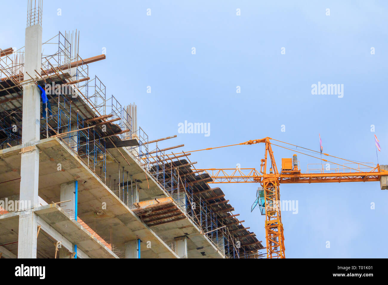 high big construction site in develop city and crane working. with copy ...