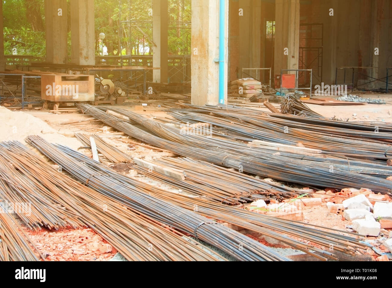 steel bar On the floor soil in construction site Stock Photo - Alamy