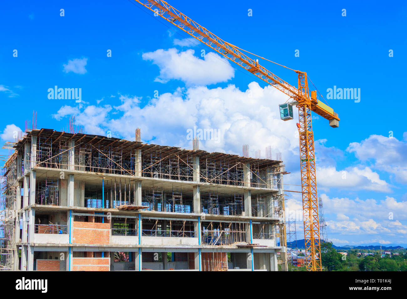 work construction in building high site and tower crane work outdoor ...