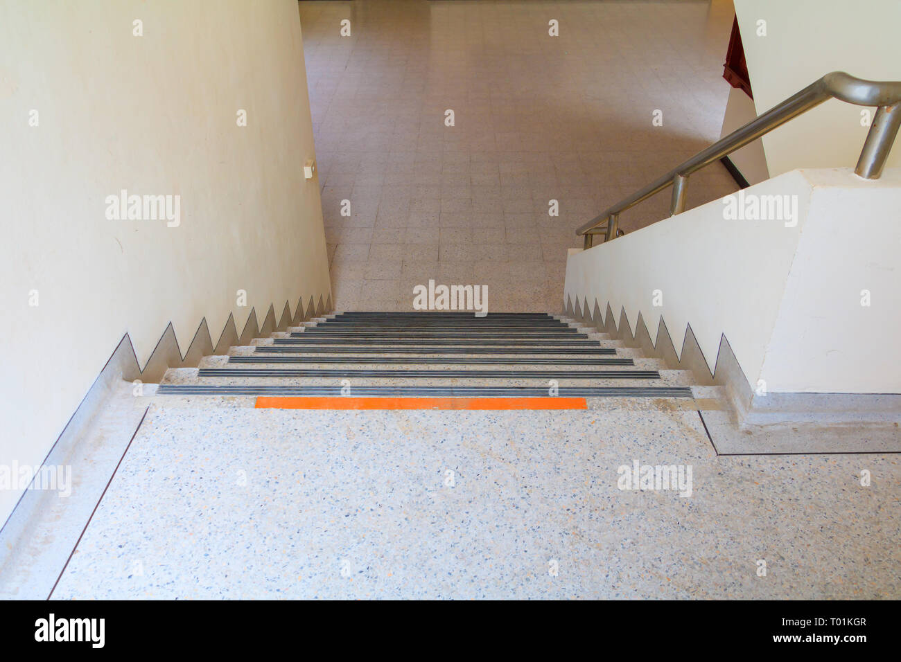 terrazzo floor stairs walkway down. select focus with shallow depth of ...