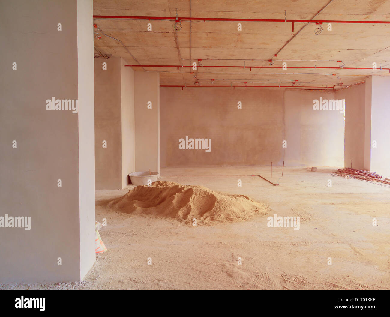 interior in construction and wall decoration at building site Stock ...