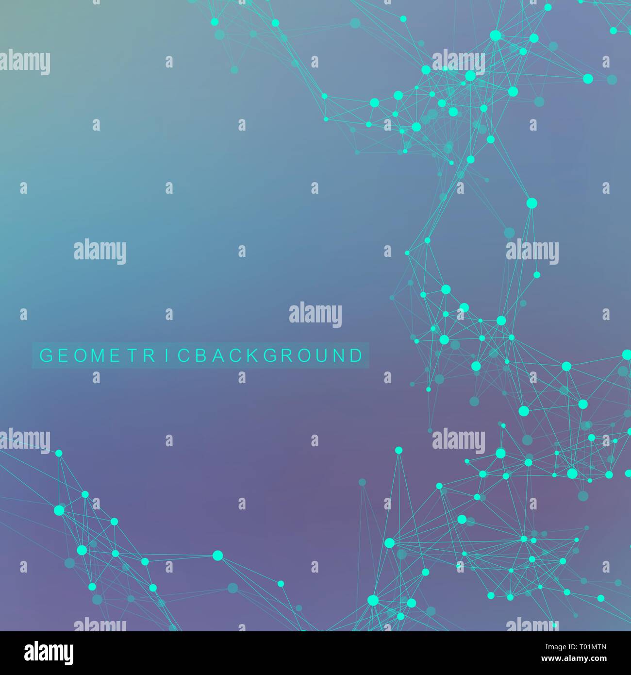 Geometric abstract background with connected line and dots. Network and ...