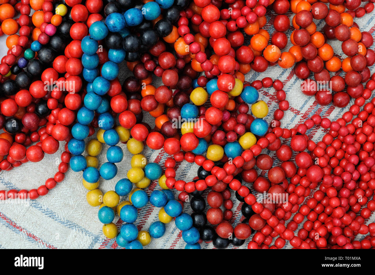 close-up of traditional colorful ukrainian wooden beads Stock Photo - Alamy