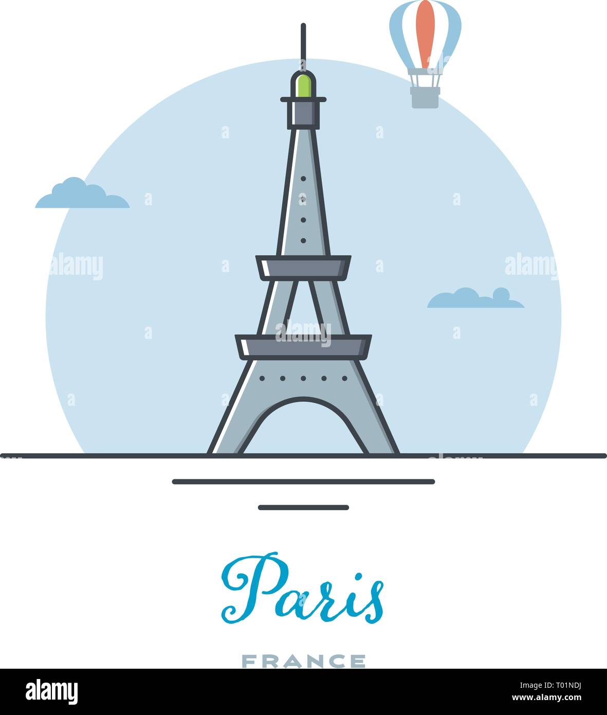 Eiffel Tower at Paris, France, flat vector illustration. Tourism and ...