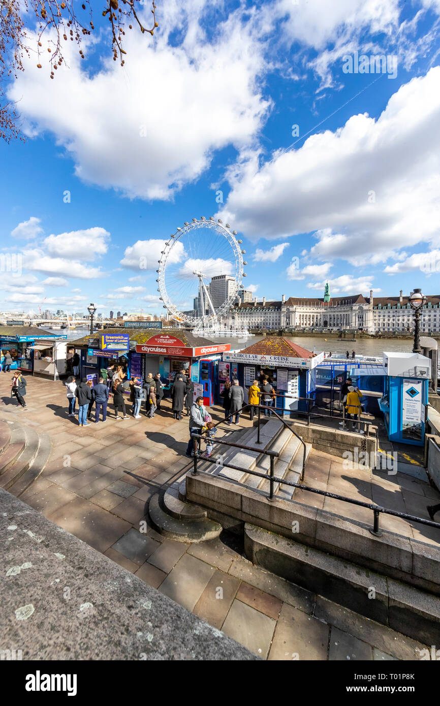 River Thames cruise and river boat ticket offices at Westminster Pier ...